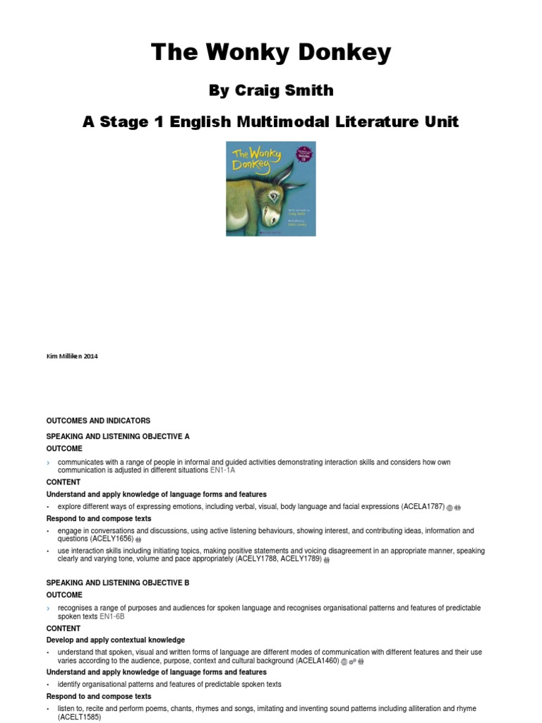 The Wonky Donkey Literature Unit | PDF | Reading Comprehension | Writing