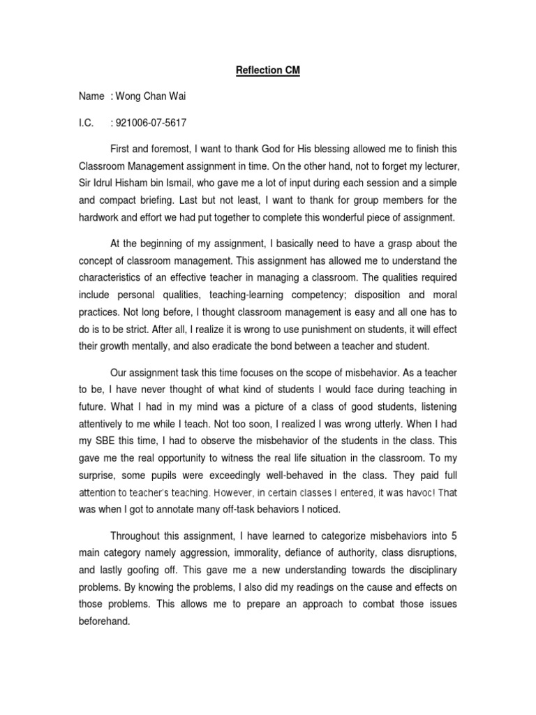 Reflection Classroom Management | PDF | Classroom Management | Epistemology