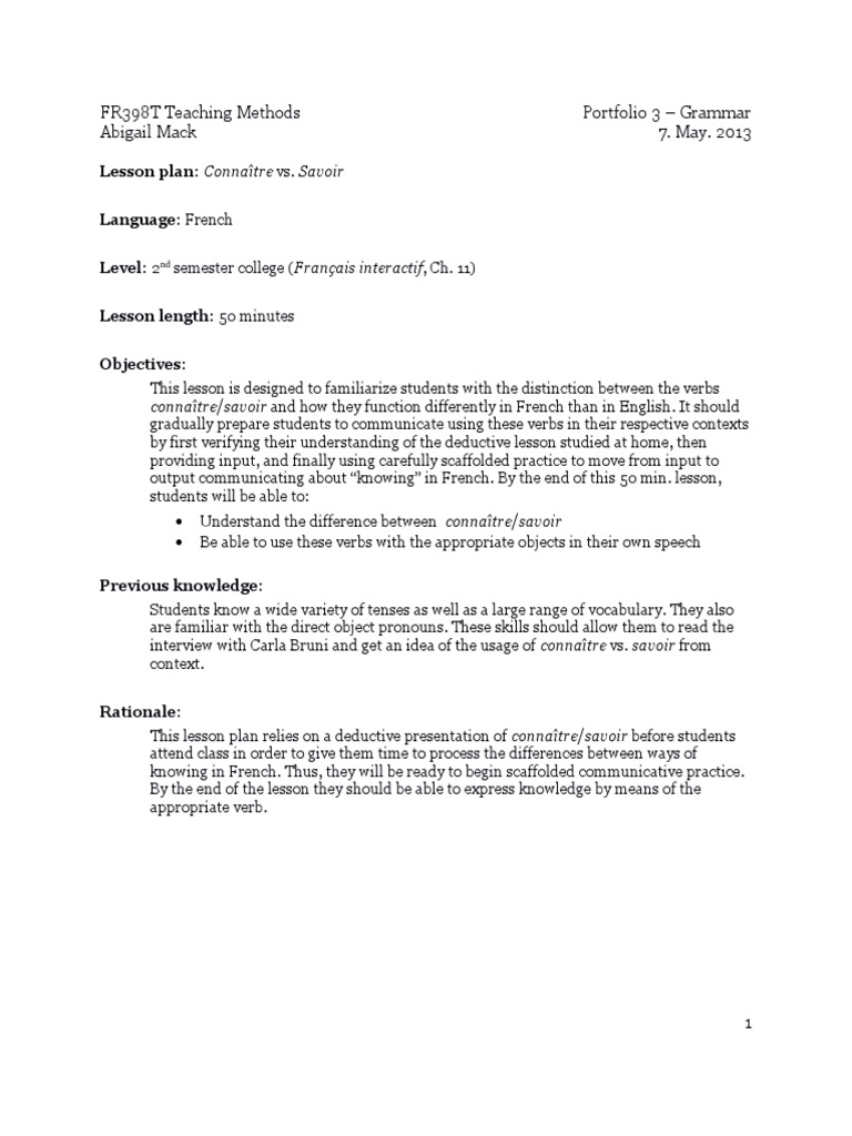 Connaitre vs. Savoir | PDF | Linguistic Morphology | Cognitive Science