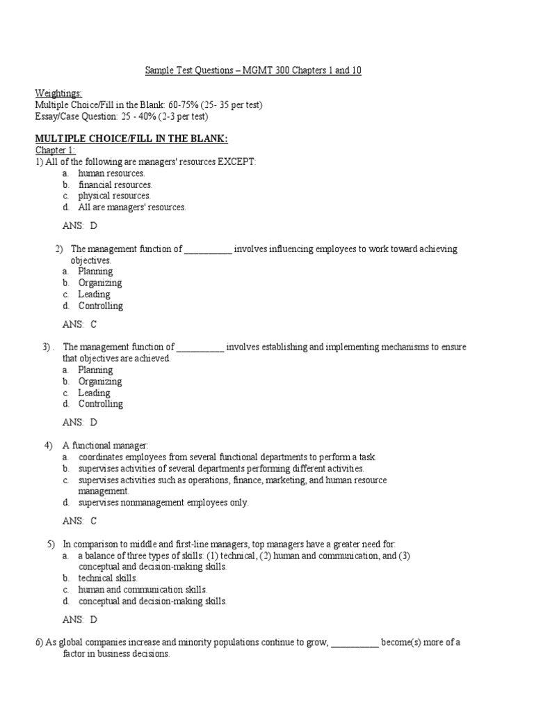Multiple Choice/Fill in The Blank | PDF | Business