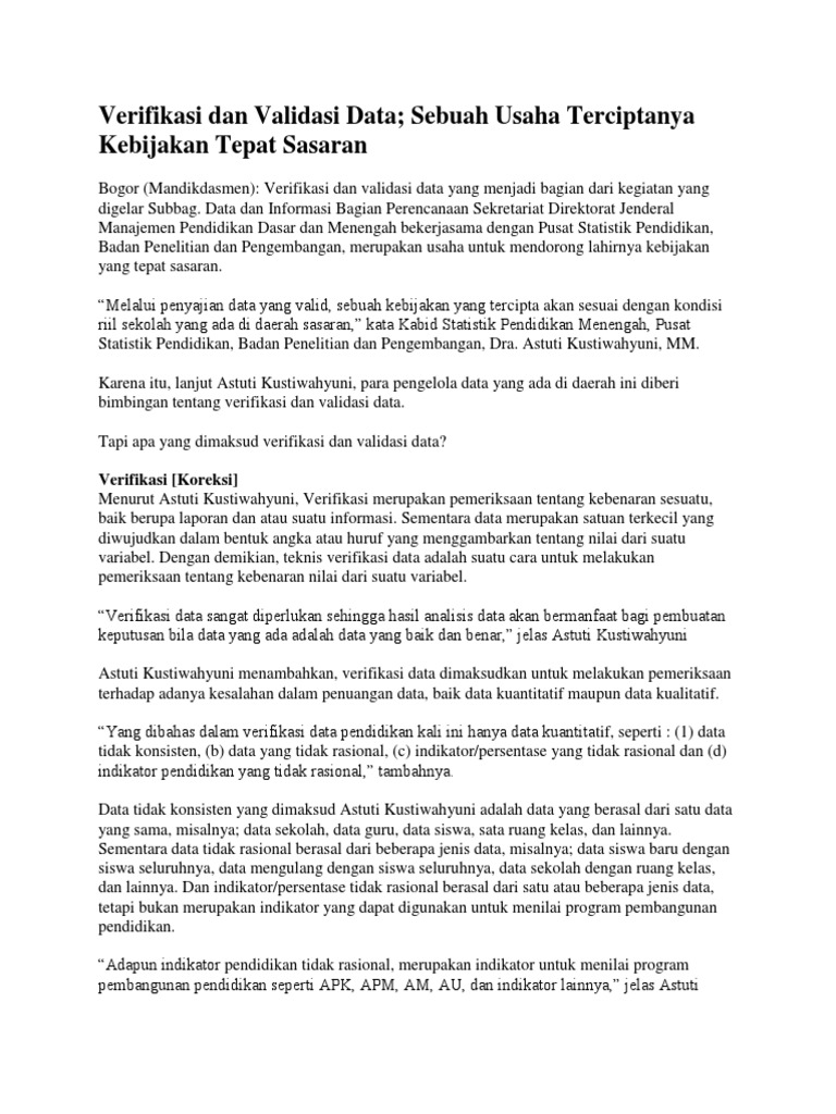 Verifikasi Dan Validasi Data | PDF | Karier & Perkembangan | Bisnis