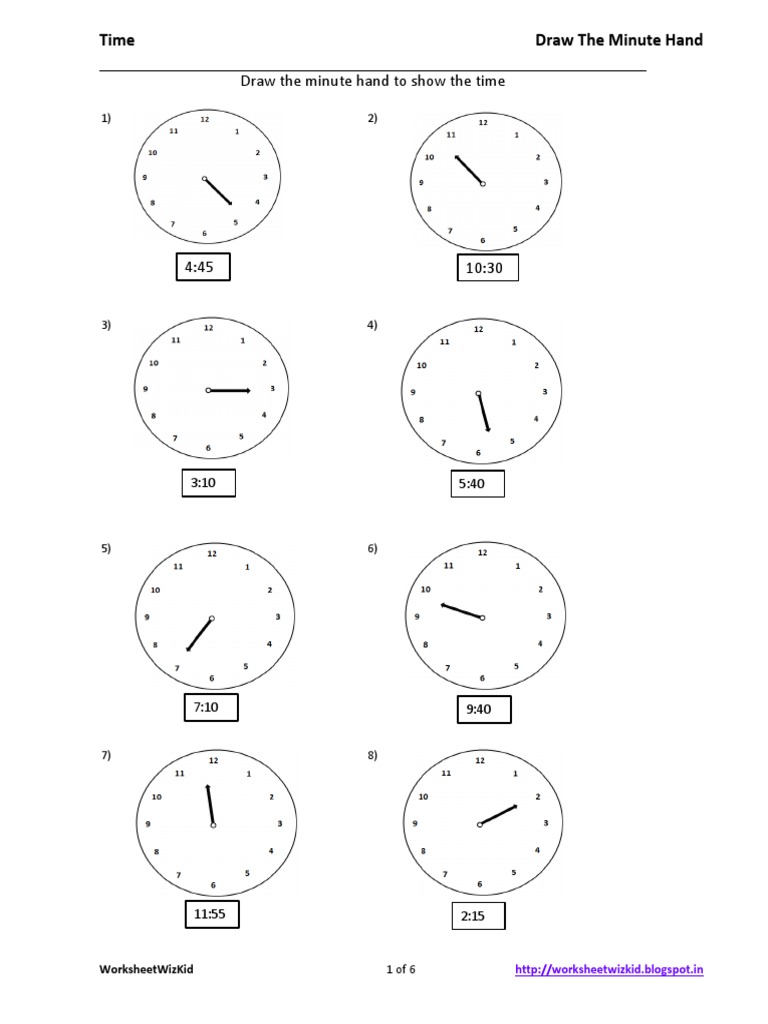 Draw Minute Hand Worksheet | PDF | Teaching Methods & Materials