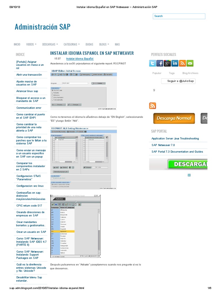 Instalar idioma Español en SAP Netweaver ~ Administración SAP | Sap Se ...