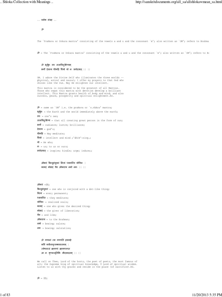 .. Shloka Collection With Meanings . | PDF | Hindu Literature | Indian ...