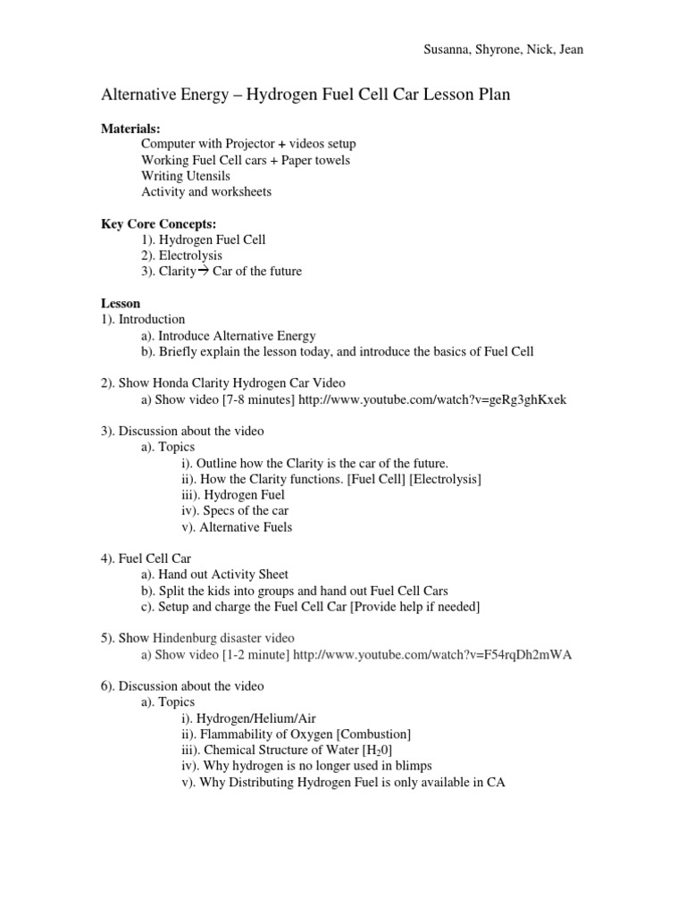 Hydrogen Fuel Cell Car Lesson Plan | PDF