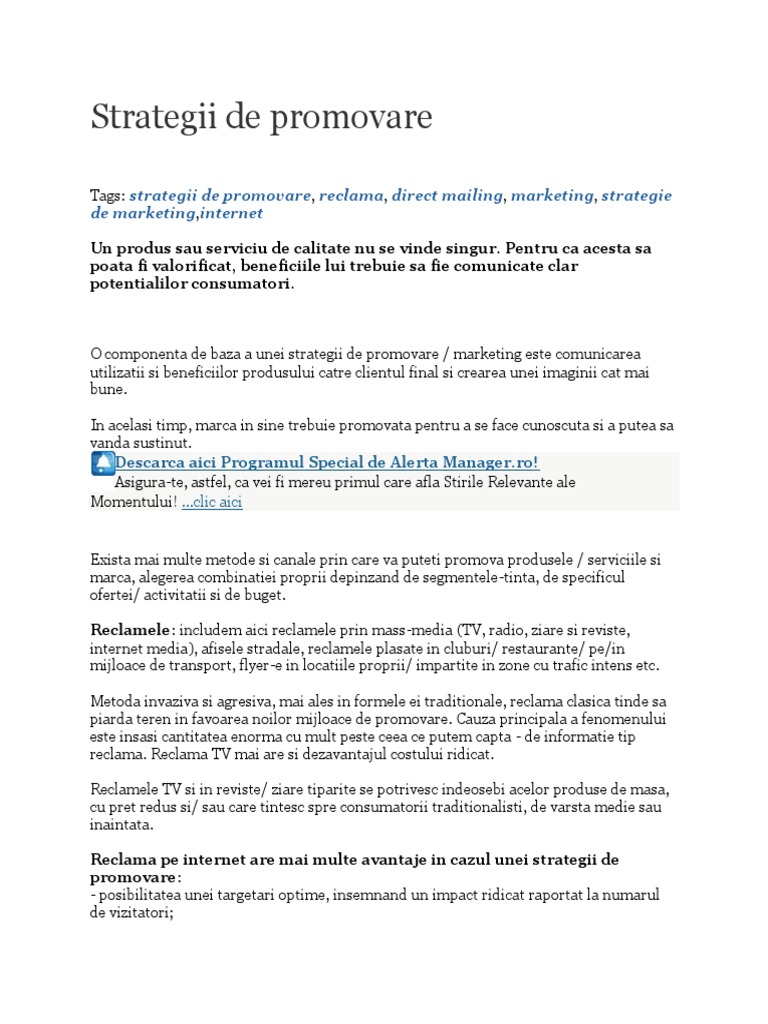 Strategii de Promovare | PDF