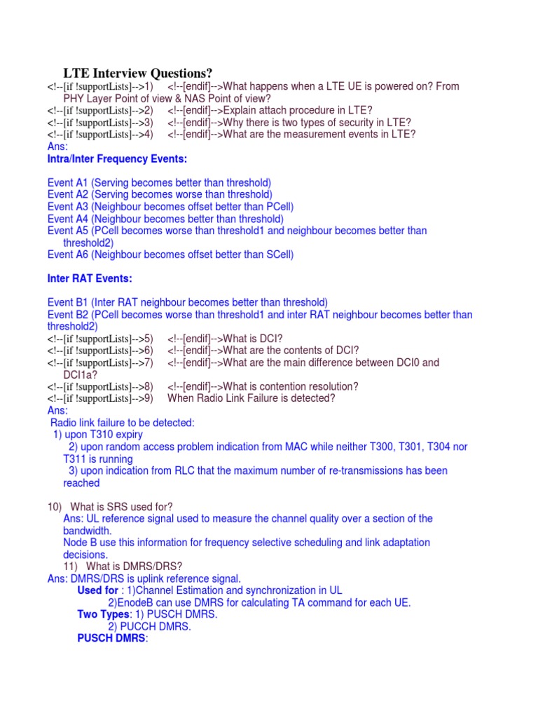 LTE Interview Questions | Download Free PDF | Key (Cryptography) | Encryption