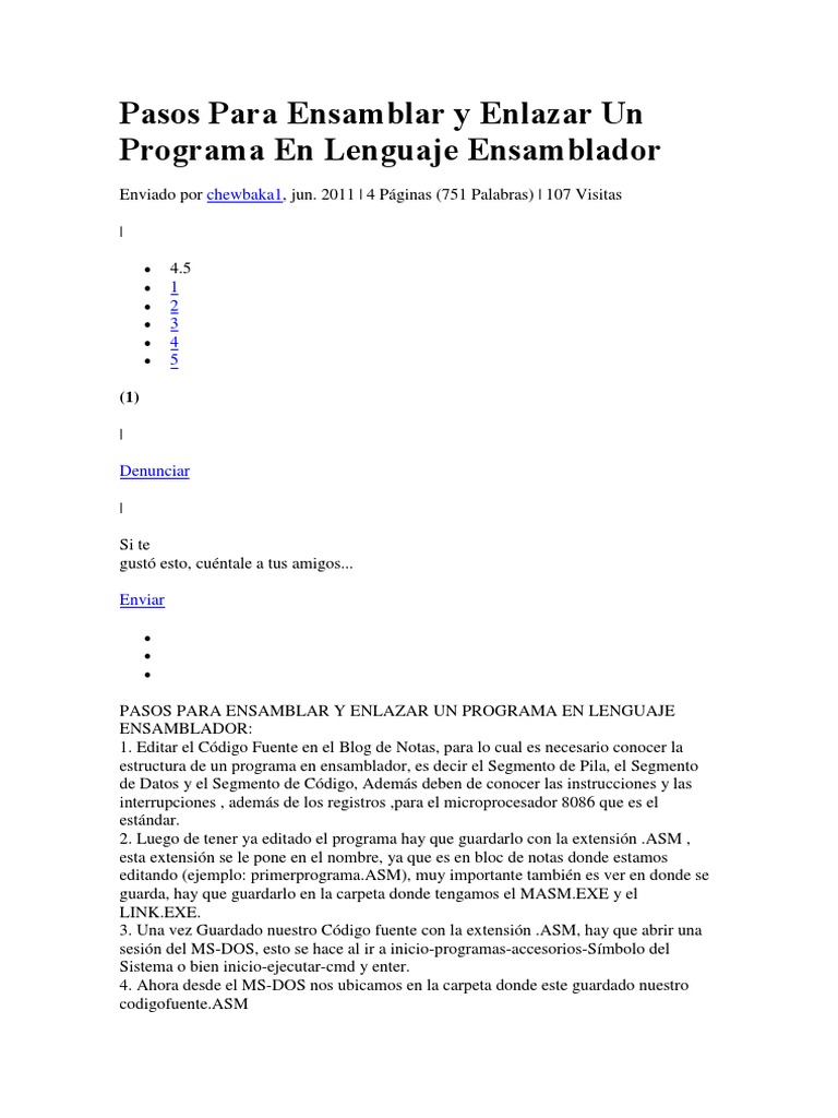 Pasos para Ensamblar y Enlazar Un Programa en Lenguaje Ensamblador ...