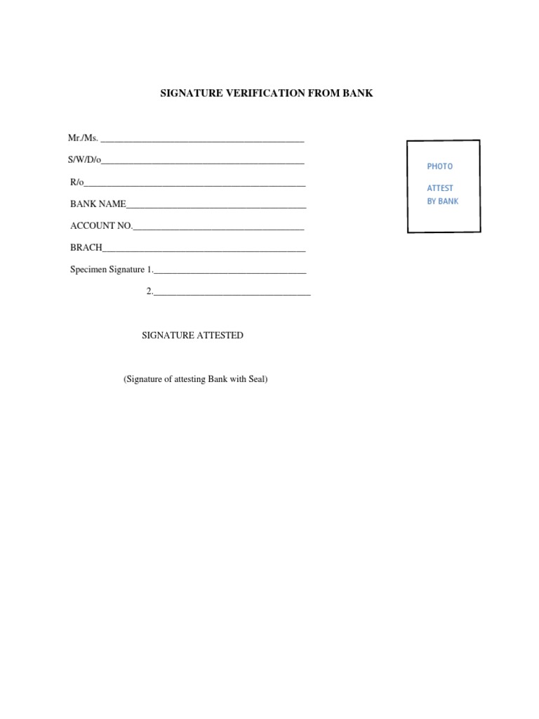 Signature Verification From Bank: Photo Attest by Bank | PDF