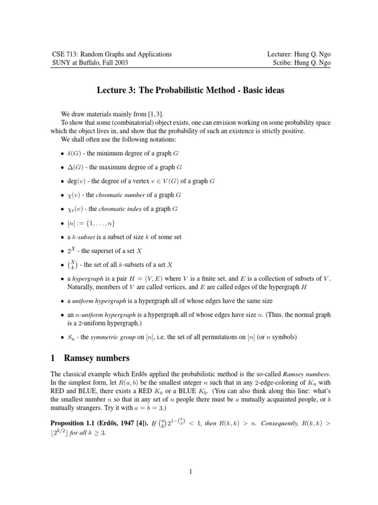 Lecture 3 The Probabilistic Method - Basic Ideas | PDF | Graph Theory ...