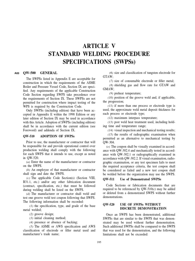 ASME IX QW Art V | PDF | Welding | Construction