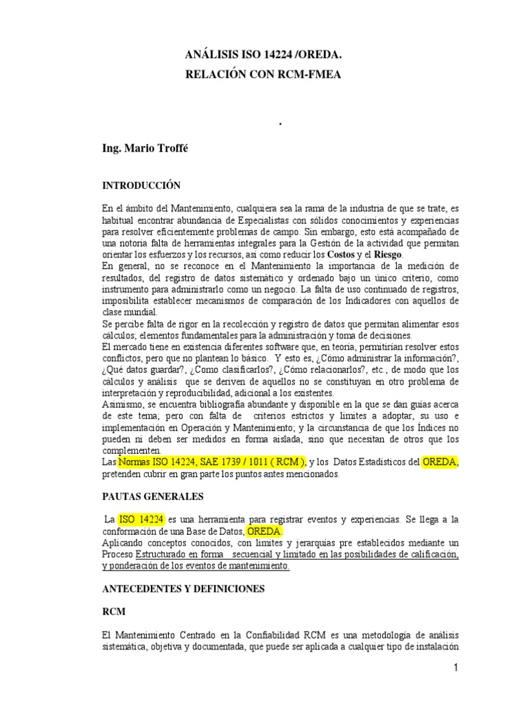 Relación RCM-FMEA (ISO14224) (Mario Troffe) | PDF | Bomba | Toma de ...