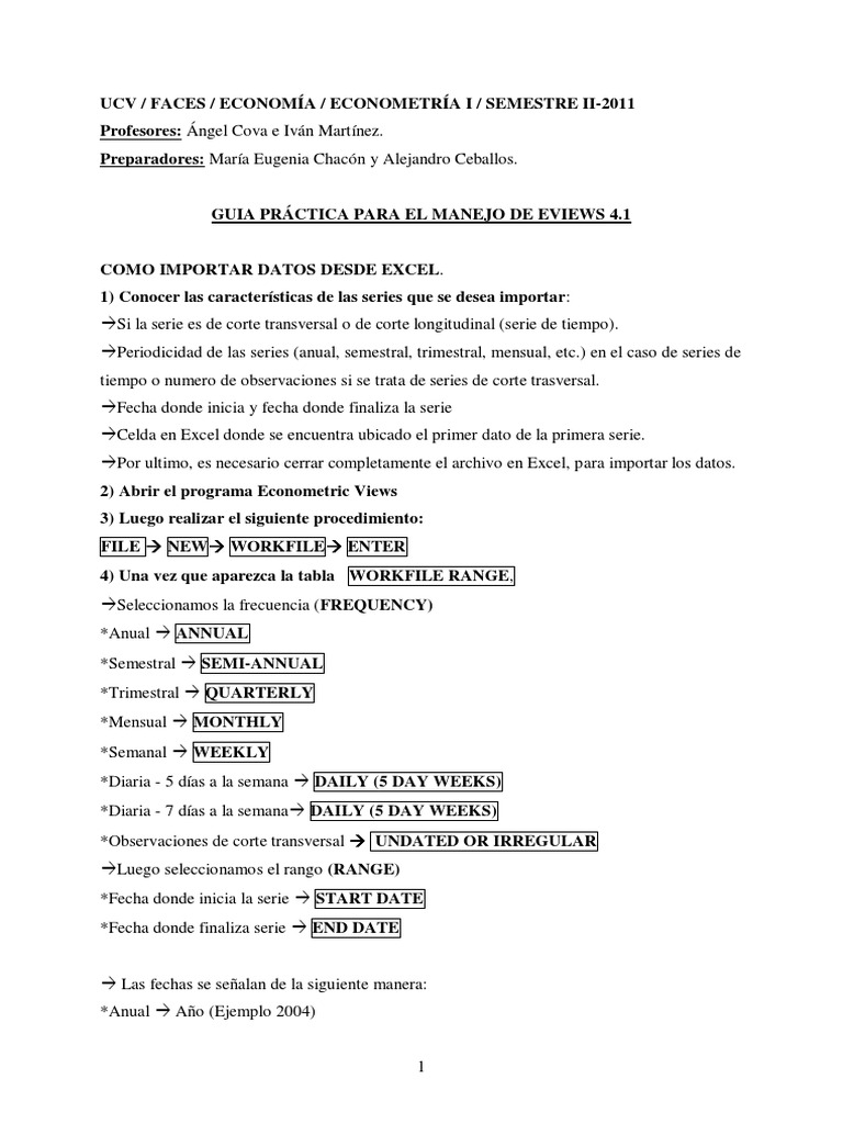 Guía de Comandos (Eviews 4.1) PDF | PDF | Ventana (informática) | Microsoft Excel