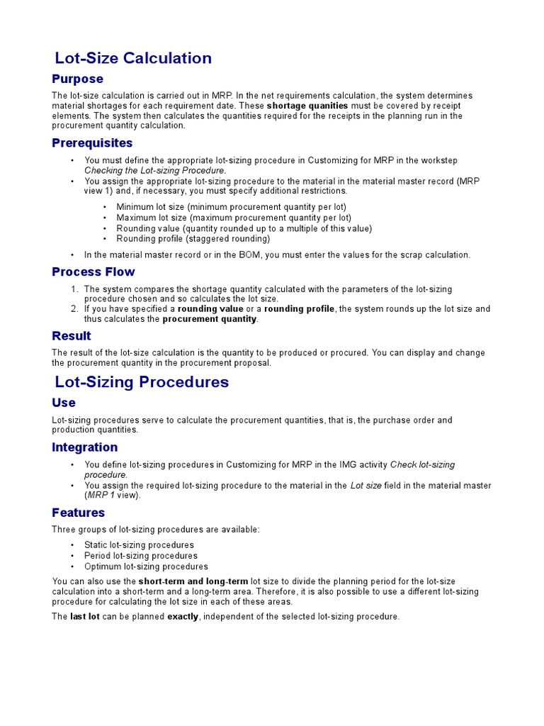 Lot-Size Calculation: Purpose | PDF