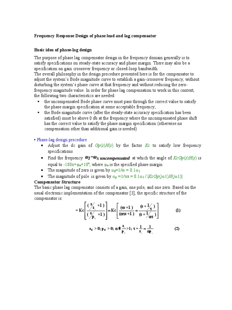 Phase Lead and Lag Compensator | PDF | Electronic Circuits | Electrical ...