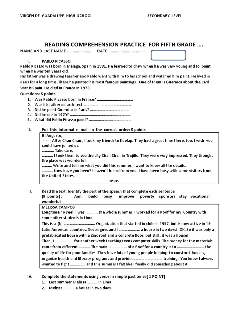 High School Reading Comprehension Practice | PDF | Pablo Picasso | Grammar