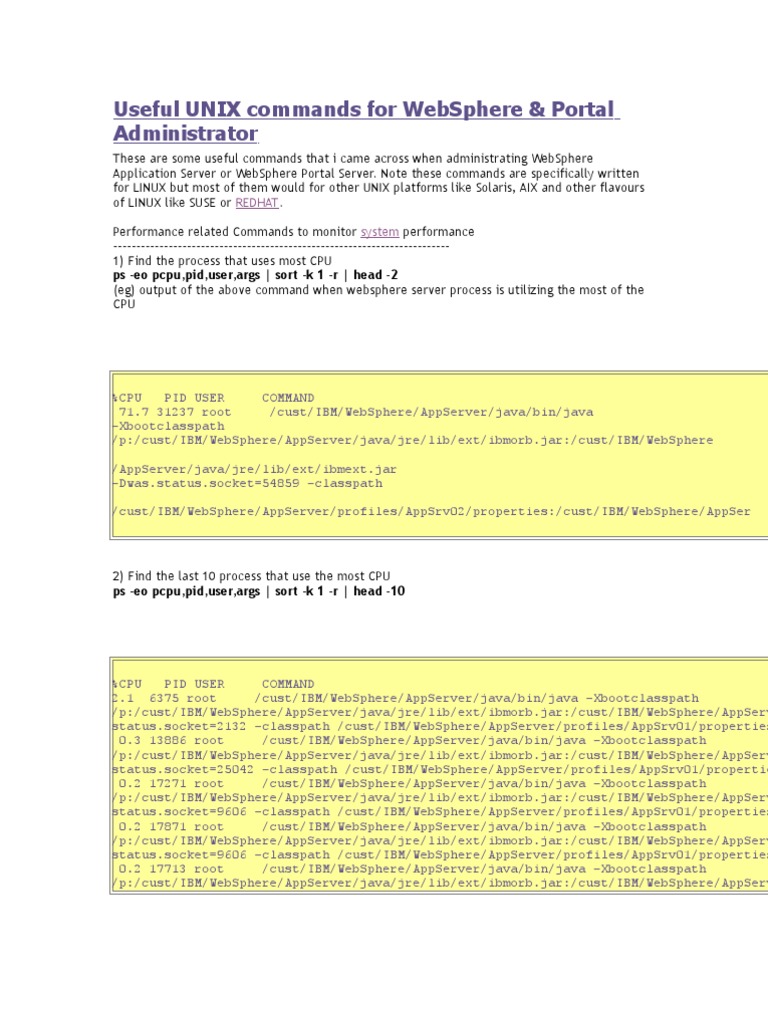 Useful UNIX Commands For WebSphere | PDF | Information Technology Management | Computer Architecture