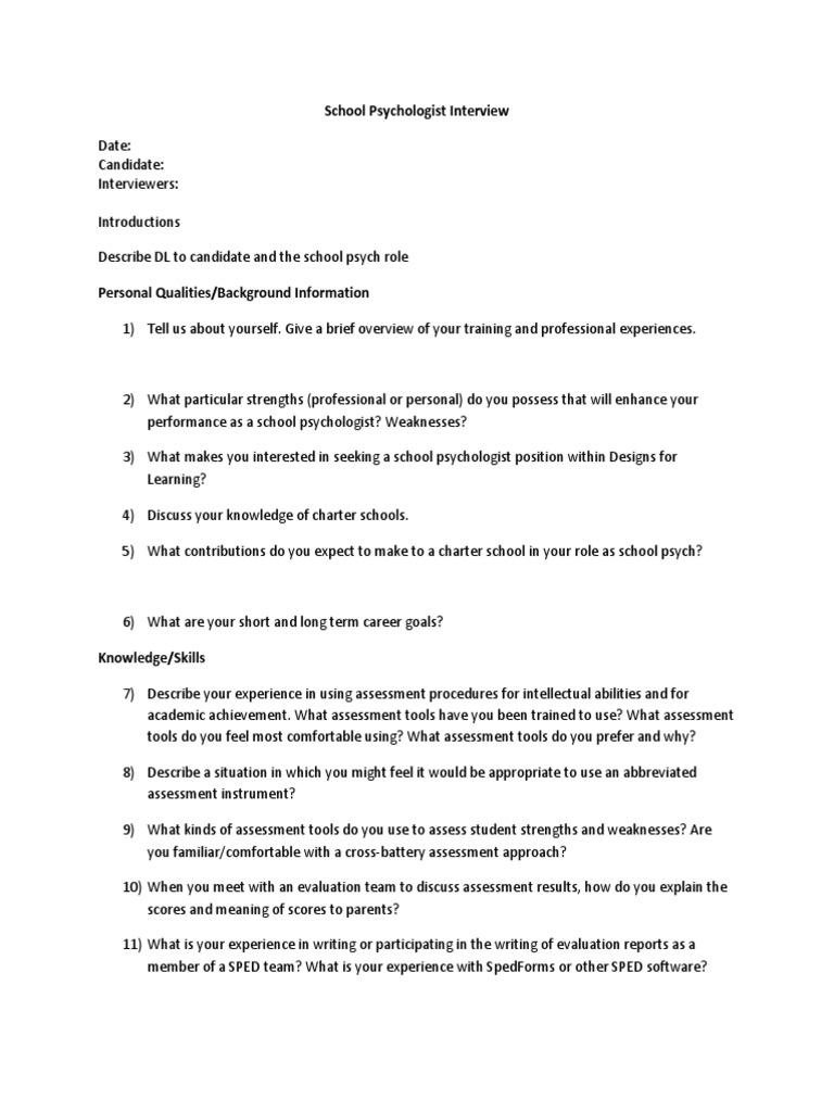 School Psychologist Interview Questions | PDF | School Psychology ...