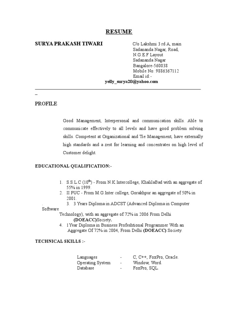Resume: Surya Prakash Tiwari | PDF | Retail | Computing