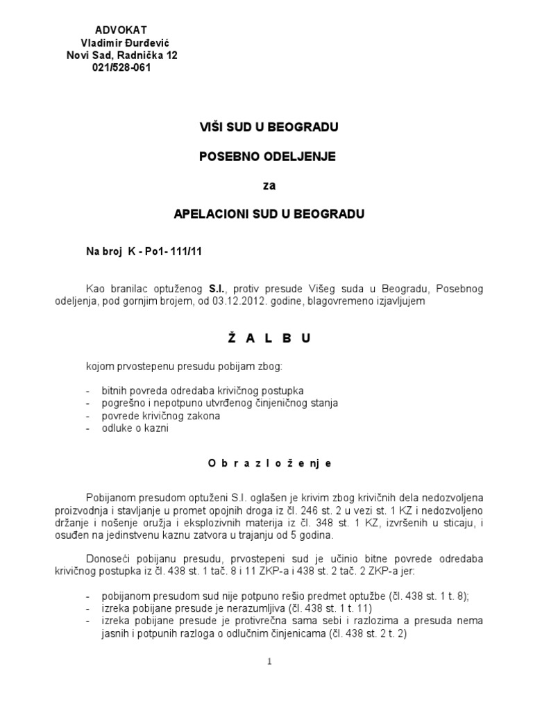 Zalba Na Presudu | PDF