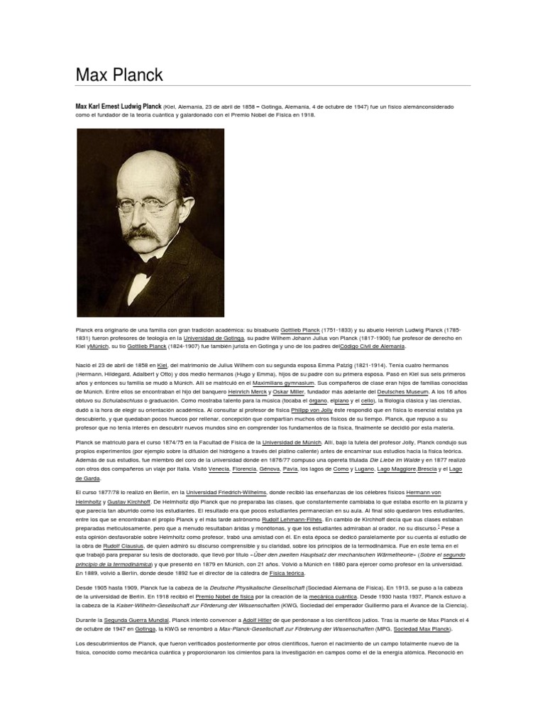 Max Planck | PDF | Física teórica | Química
