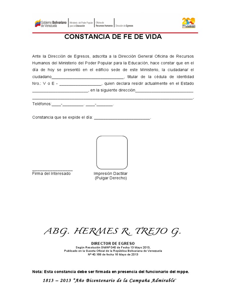 Modelo de Constancia de Fe de Vida | PDF