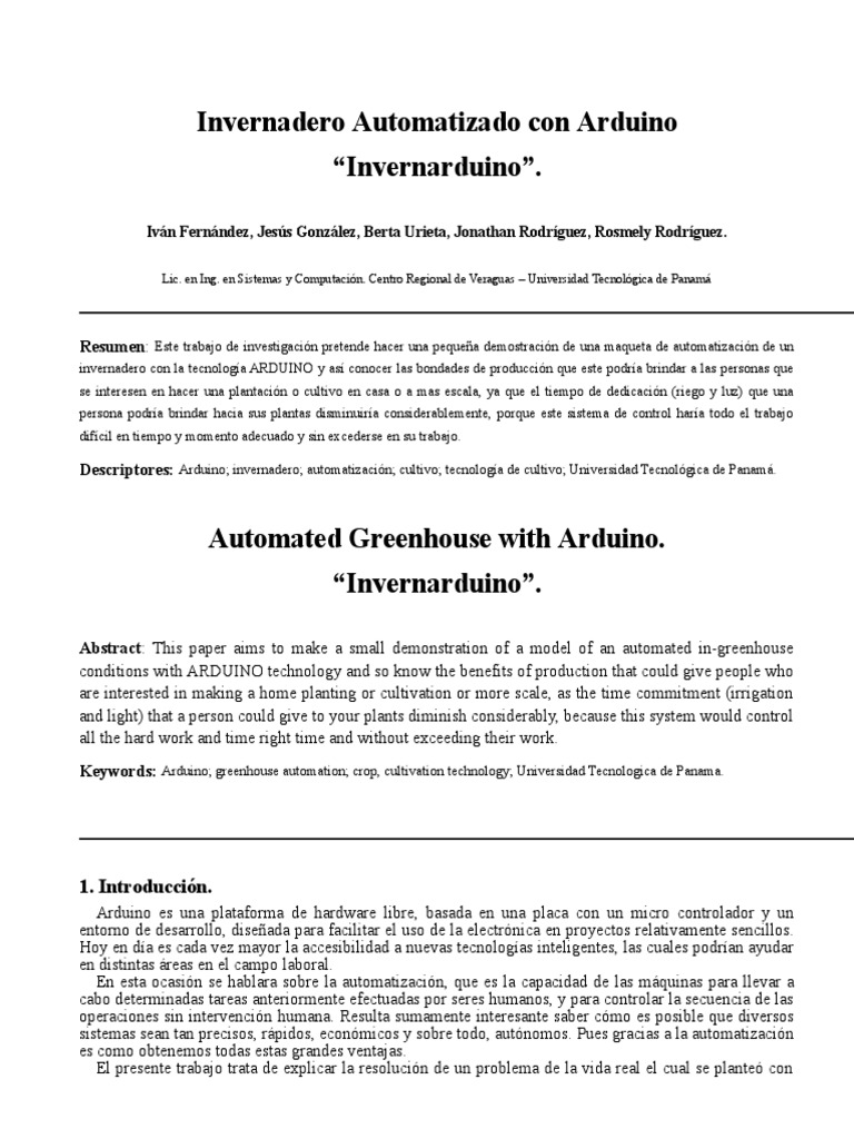 Invernadero Automatizado Con Arduino - Invernarduino | PDF