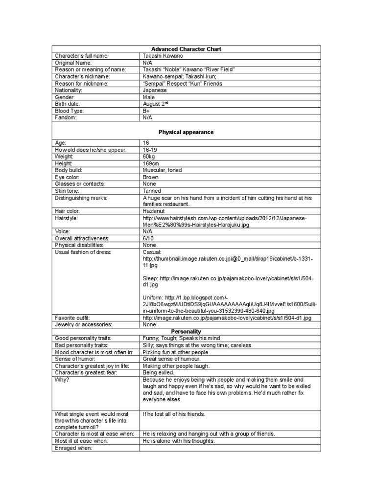 Advanced Character Chart | PDF
