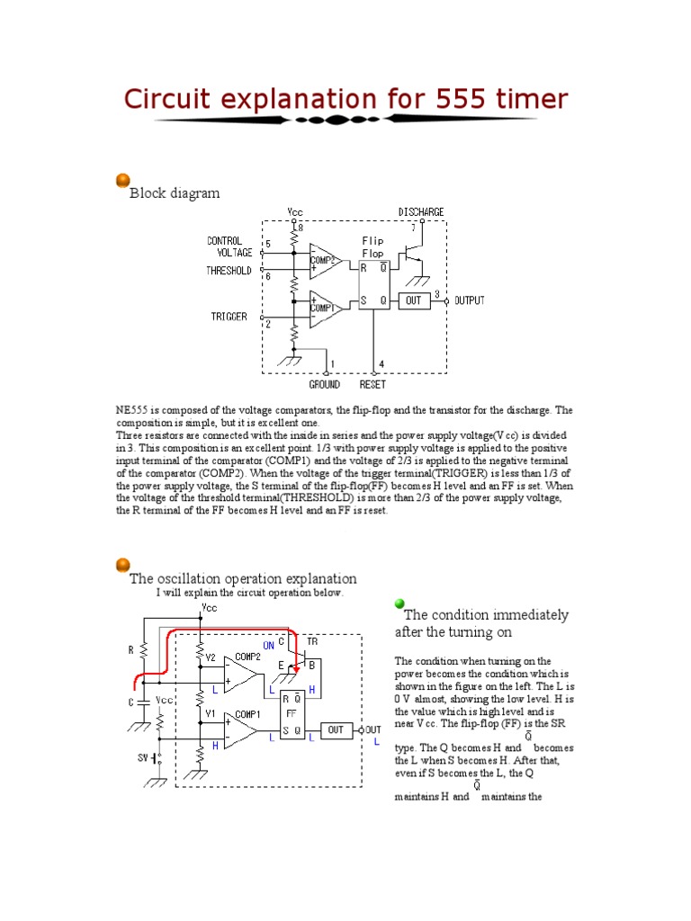 The Circuit Explanation For 555 Timer | PDF | Electrical Components | Electronic Circuits