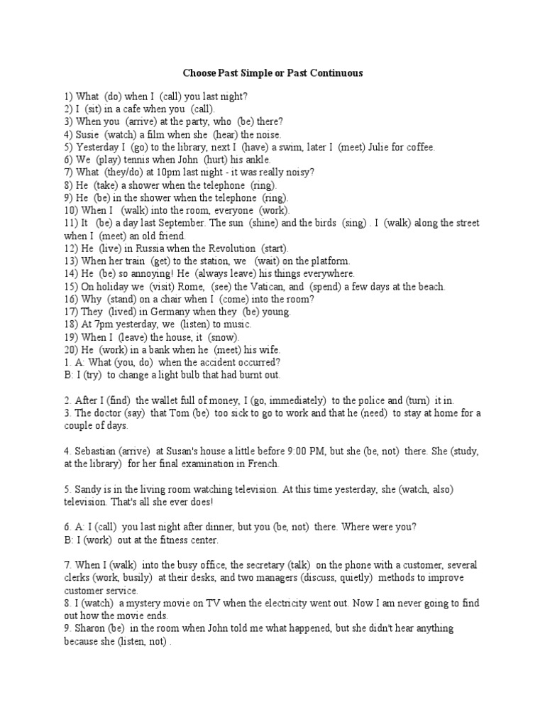 Choose Past Simple or Past Continuous | PDF