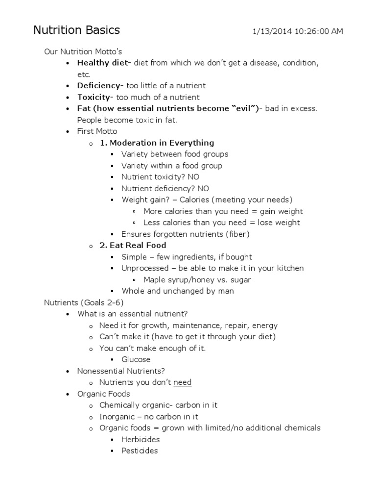 Nutrition Basics Notes | PDF | Nutrients | Food Energy