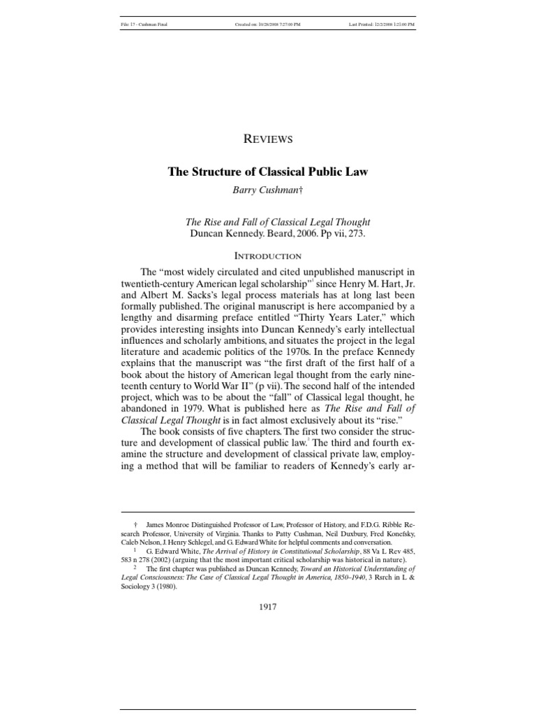 The Structure of Classical Public Law: Barry Cushman | PDF | Louis ...