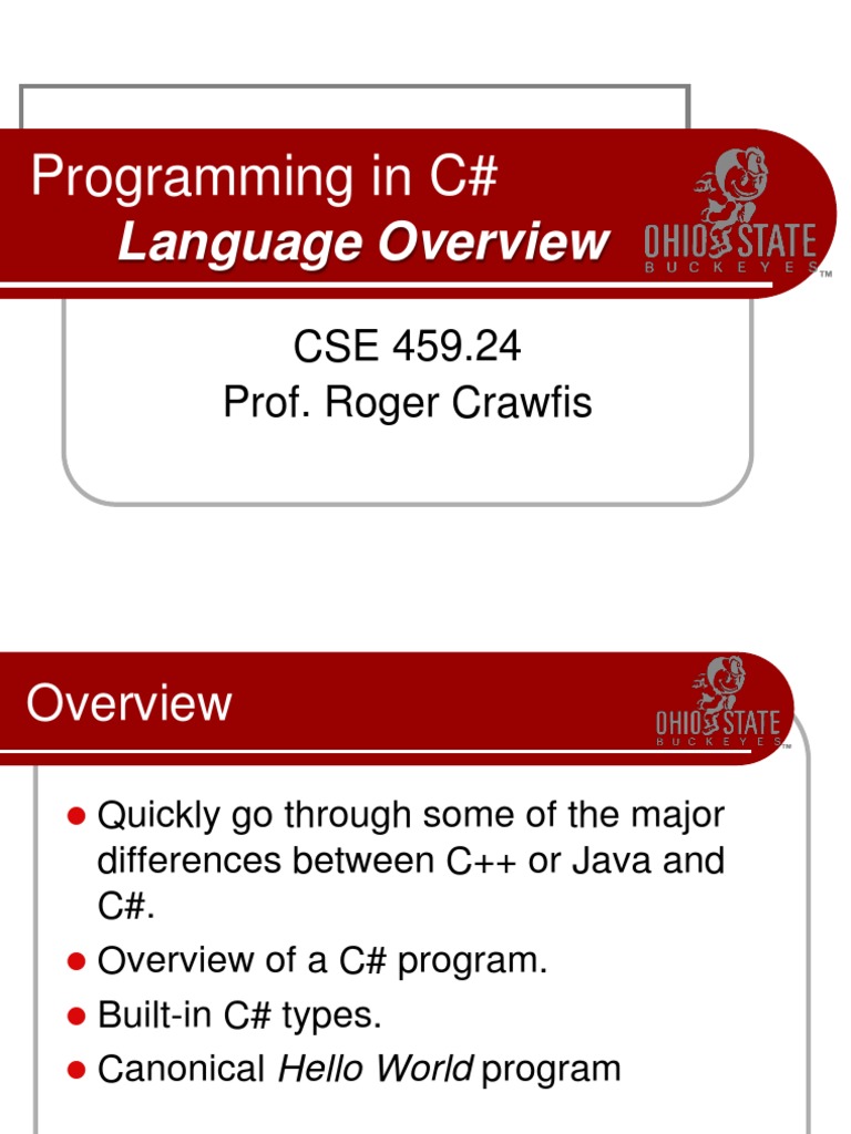Cse459 Csharp 02 Languageoverview Pdf Control Flow C Sharp Programming Language