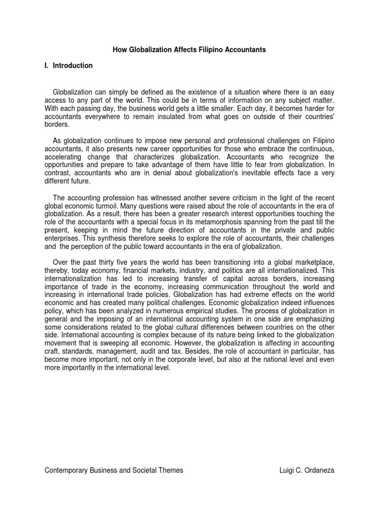 Synthesis On How Globalization Affects Accountants | PDF ...