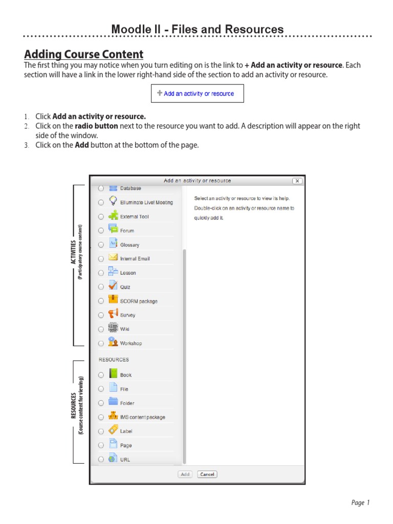 Adding Course Content Moodle II - Files and Resources | PDF