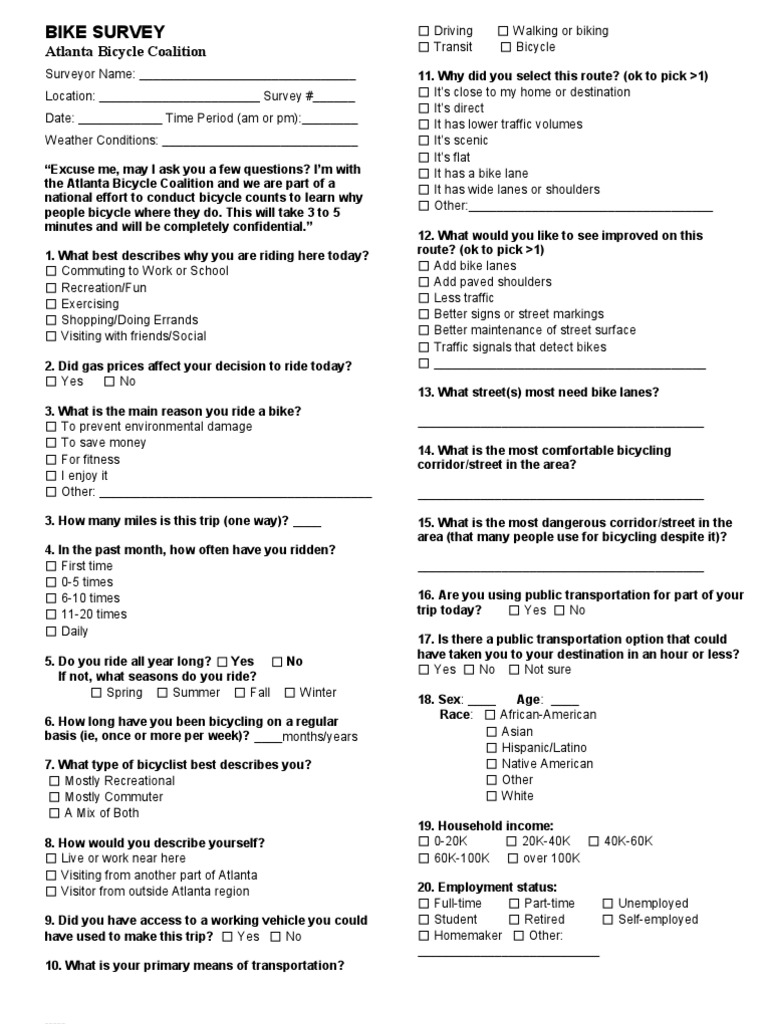 Survey | PDF | Cycling Infrastructure | Street