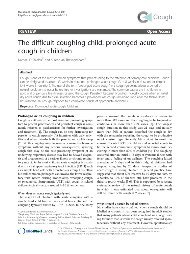 The Difficult Coughing Child: Prolonged Acute Cough in Children | PDF ...