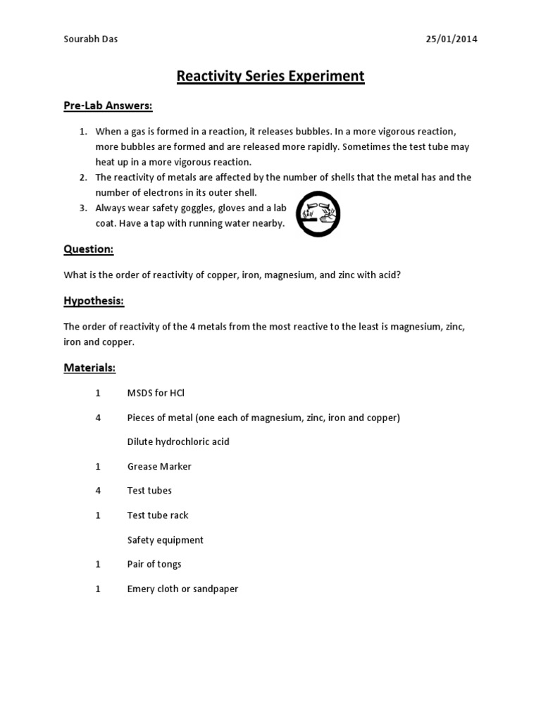 Reactivity Series Lab Report | PDF | Reactivity (Chemistry) | Metals