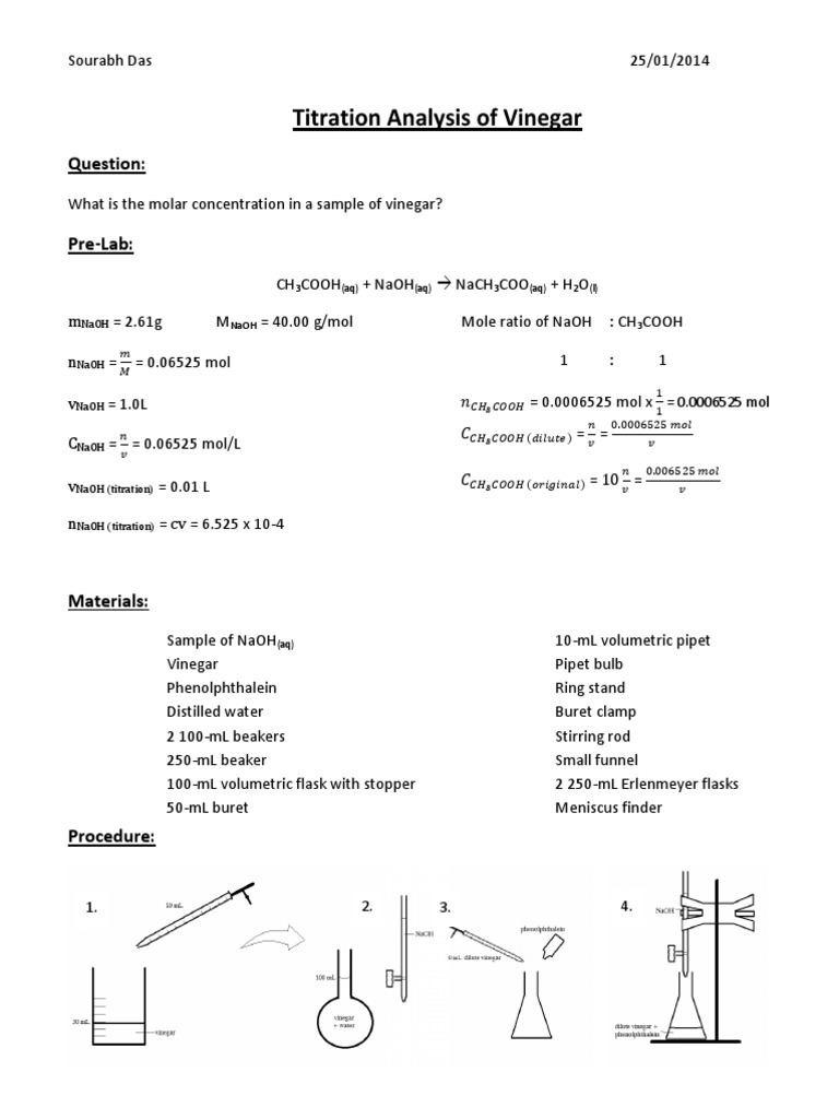 Vinegar Titration Analysis Results | PDF | Titration | Chemistry
