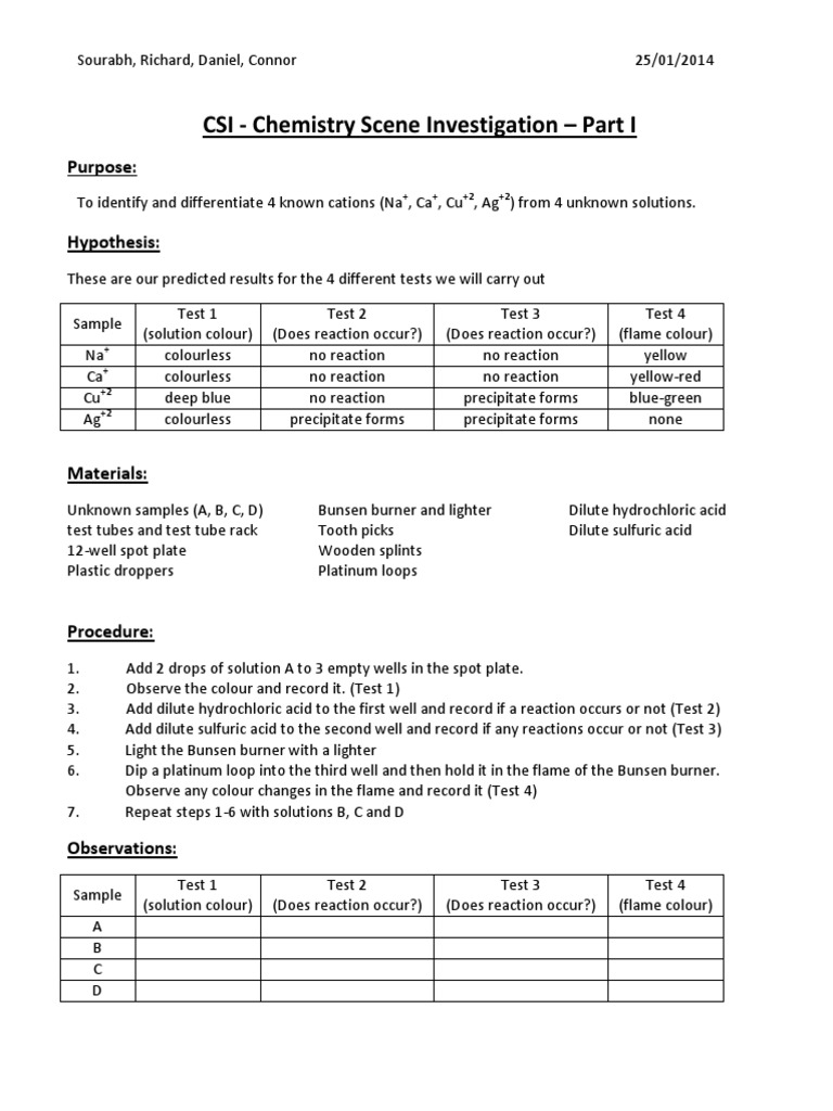 CSI - Chemistry Scene Investigation | PDF | Precipitation (Chemistry ...