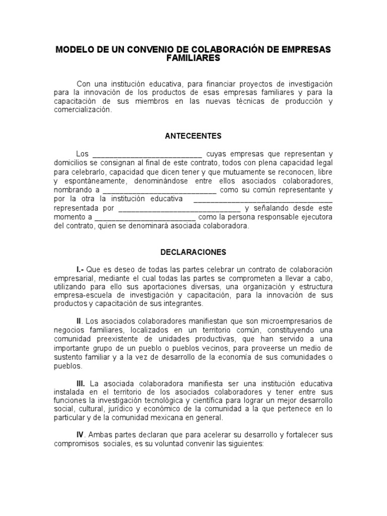 Modelo De Convenio De Colaboración Empresarial Pdf Innovación