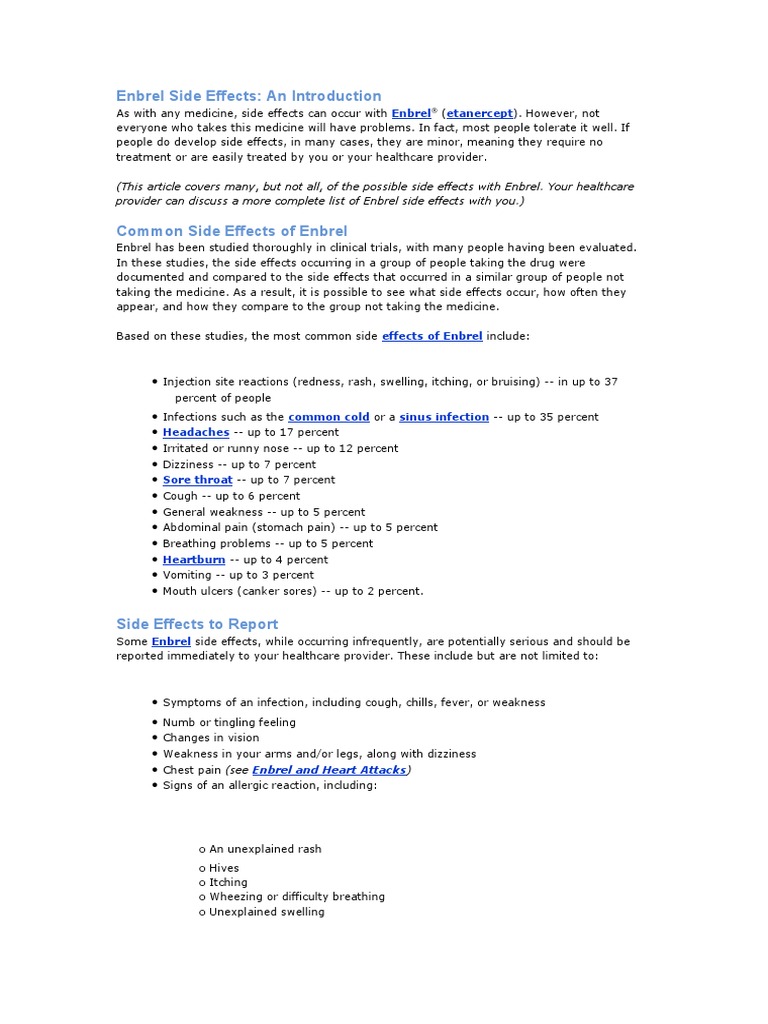 Enbrel Side Effects | Download Free PDF | Thrombosis | Adverse Effect