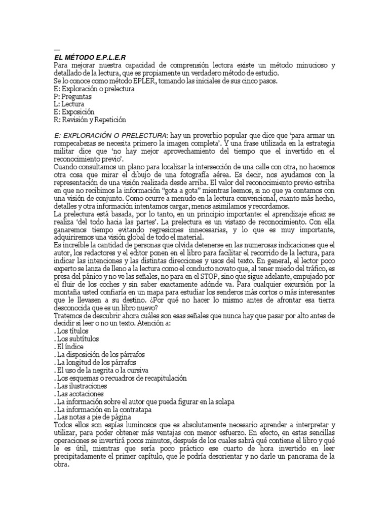 El Método Epler | PDF | Lectura (proceso) | Memoria