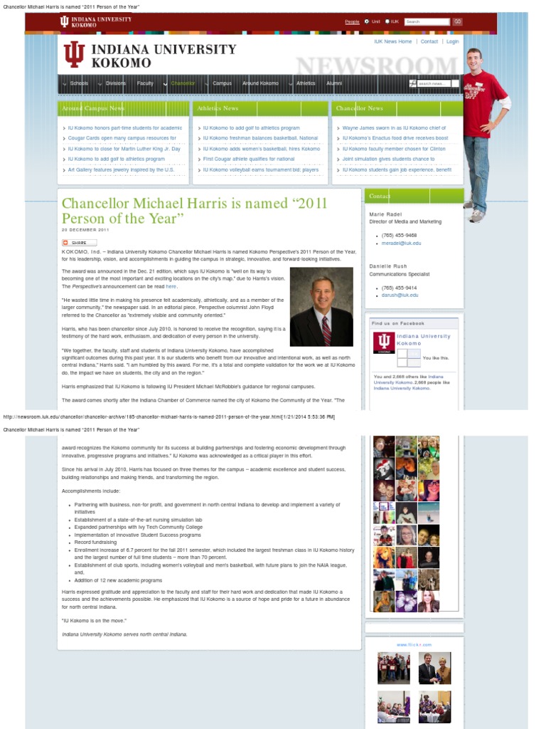 Michael Harris Chancellor Recognized Person of the Year, Kokomo ...