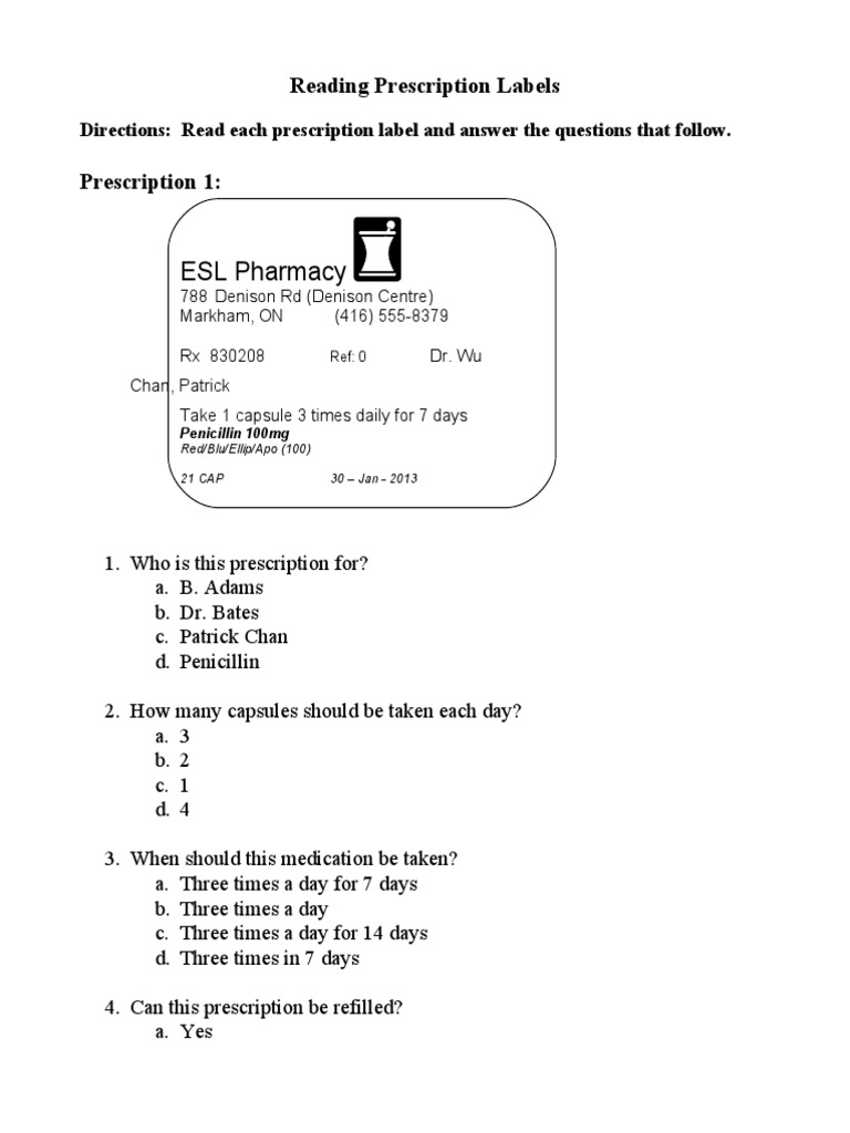 Prescription Label Handout | PDF | Medical Prescription | Pharmacology