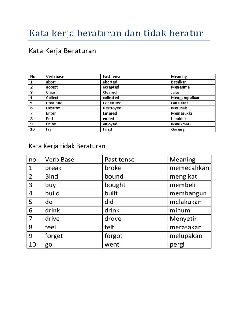 Kata Kerja Beraturan Dan Tidak Beratur | PDF Kata Kerja Beraturan Dan Tidak Beratur | PDF