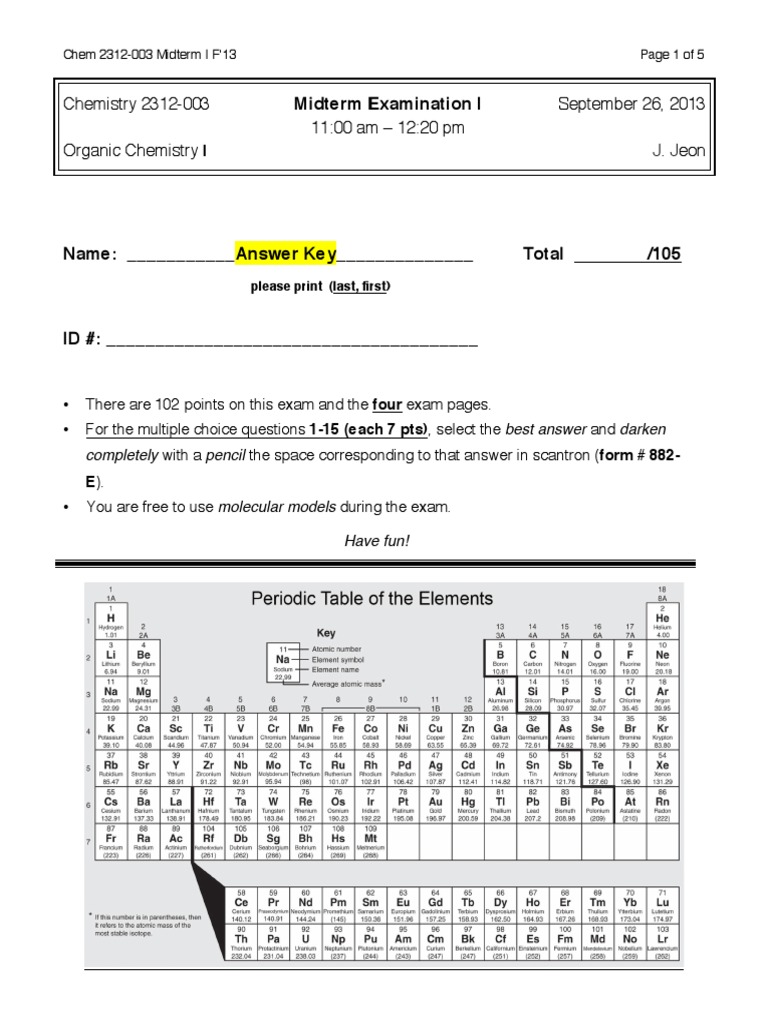 Midterm I Chem 2321-003 F '13 Key A | PDF | Conformational Isomerism ...