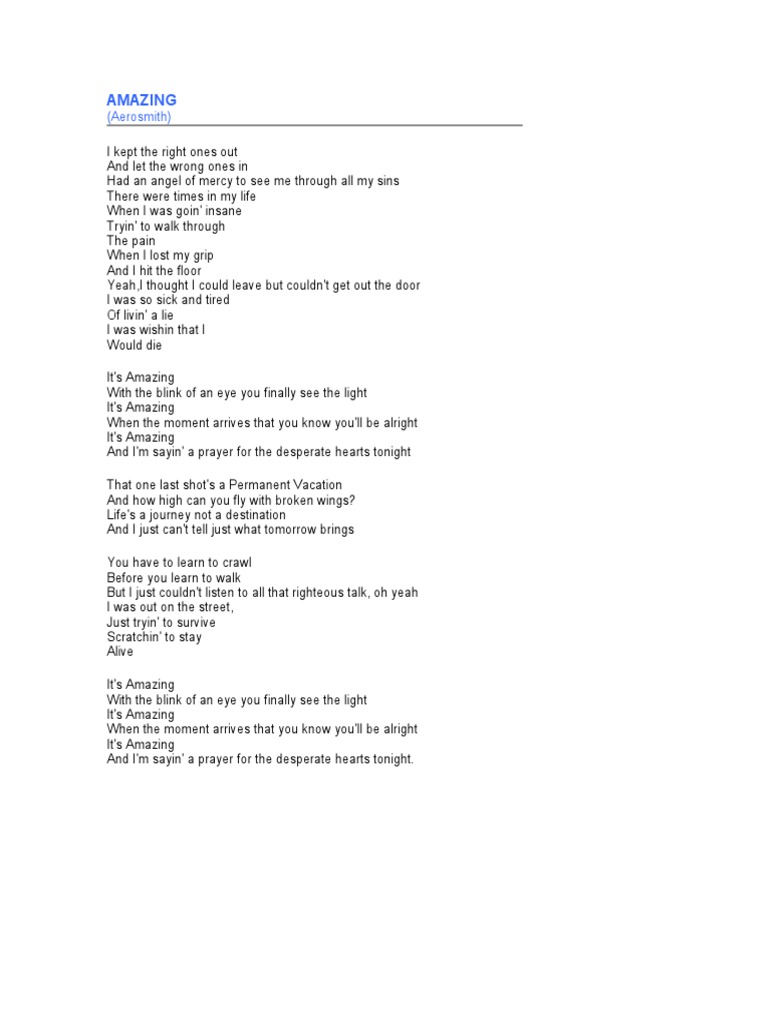 Aerosmith's "Amazing" Lyrics Analysis | PDF | Art | Poetry