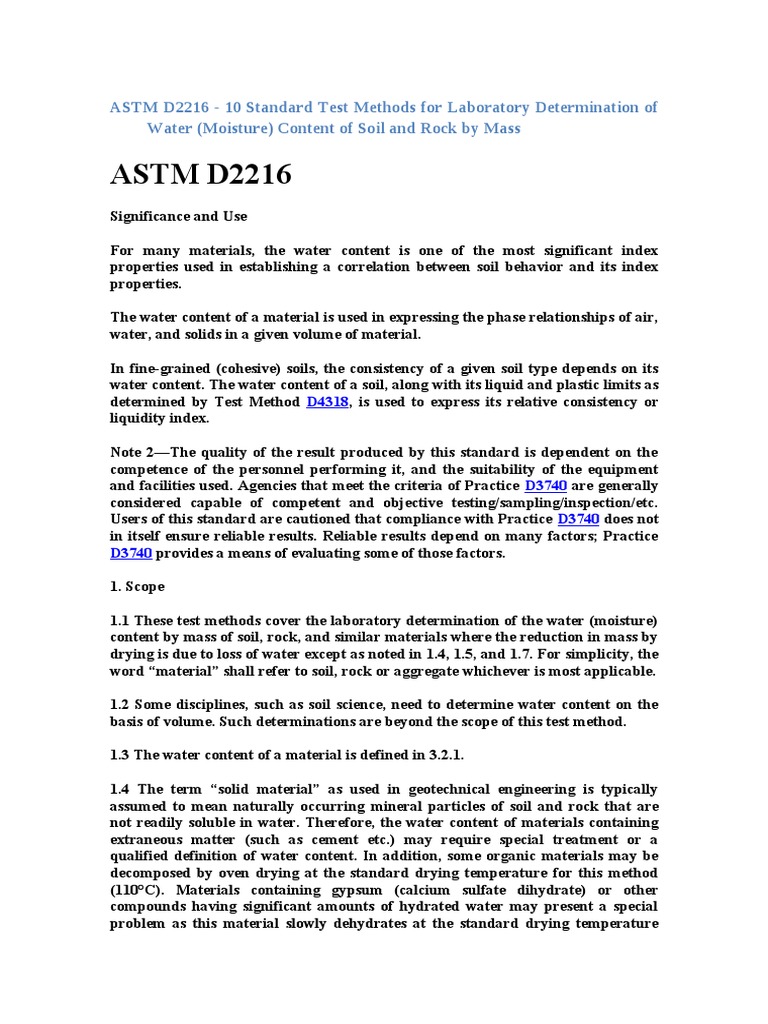 Astm d2216 | PDF | Properties Of Water | Organic Compounds