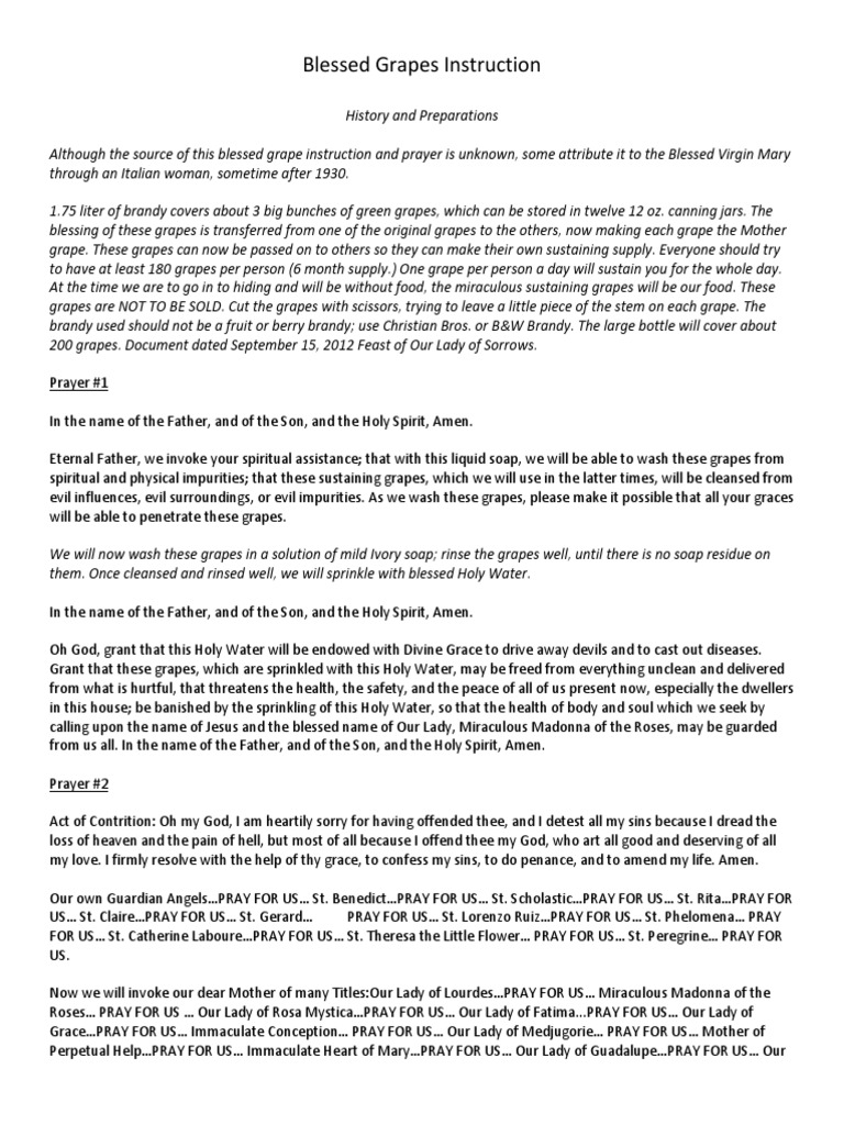 Blessed Grapes Instructions | PDF | Mary, Mother Of Jesus | God The Father